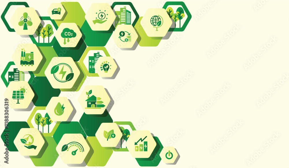 Renewable, green energy, energy efficiency and save energy web banner ...