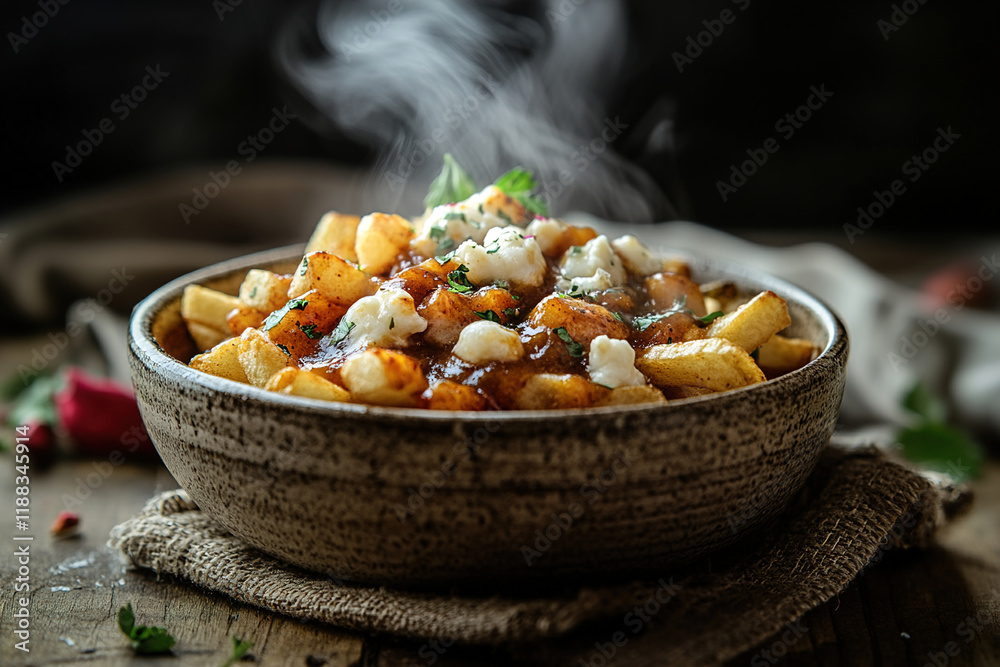Gourmet Poutine with Microgreens and Truffle Shavings in a Modern Food ...