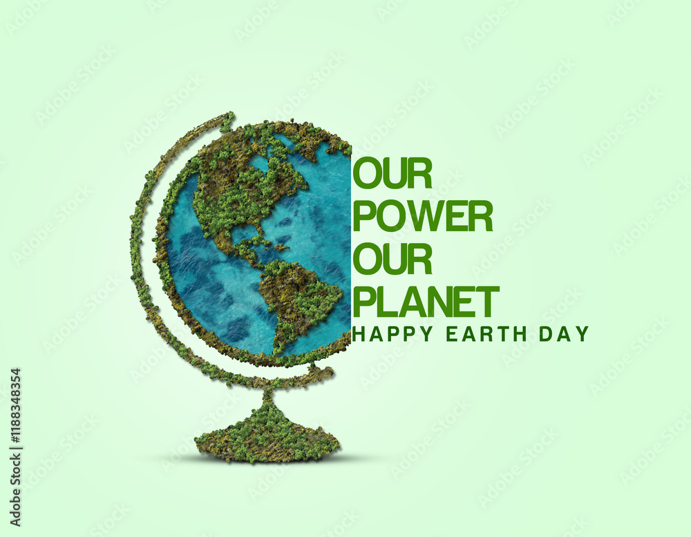 Our power our planet earth day concept. 3d earth map shapes isolated ...