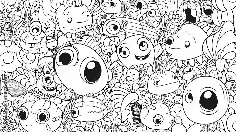Color your own adorable marine friends with this sea fish cartoon ...