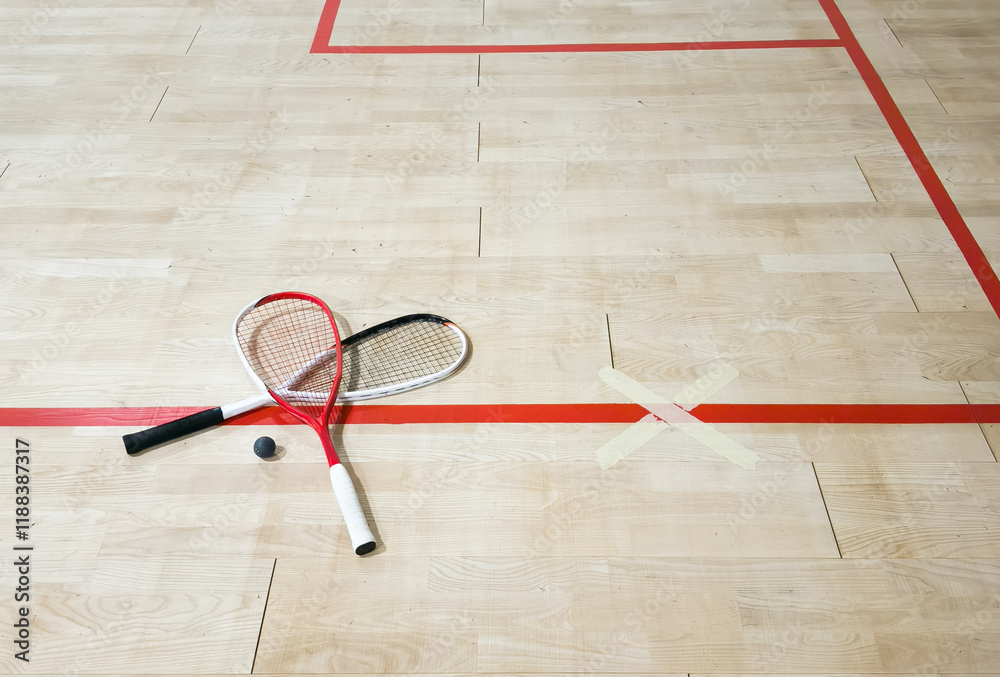 Sports, above and racket on squash court for competition, challenge and ...
