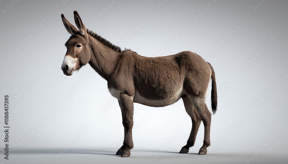 A Detailed 3D Render of a Brown Donkey Standing Against a Light Grey ...