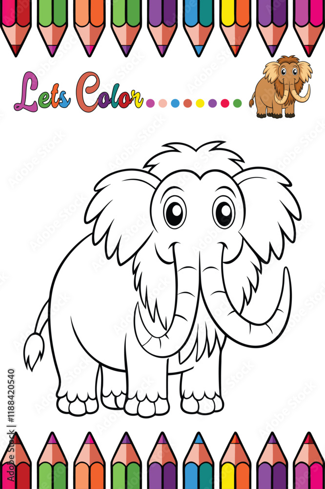 Adorable Mammoth Coloring Page for Kids - Fun and Printable Cartoon ...