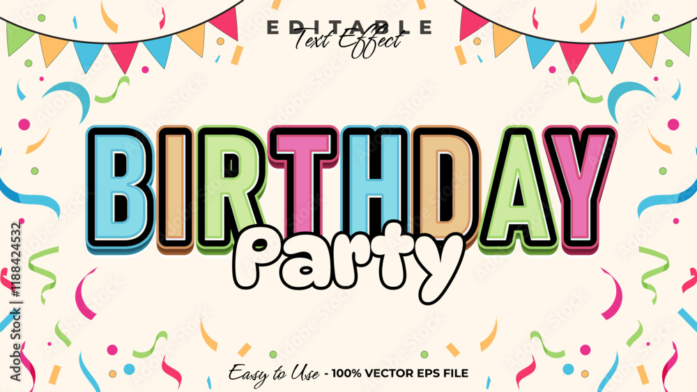 Birthday party editable text style effect, celebration 3D text style ...