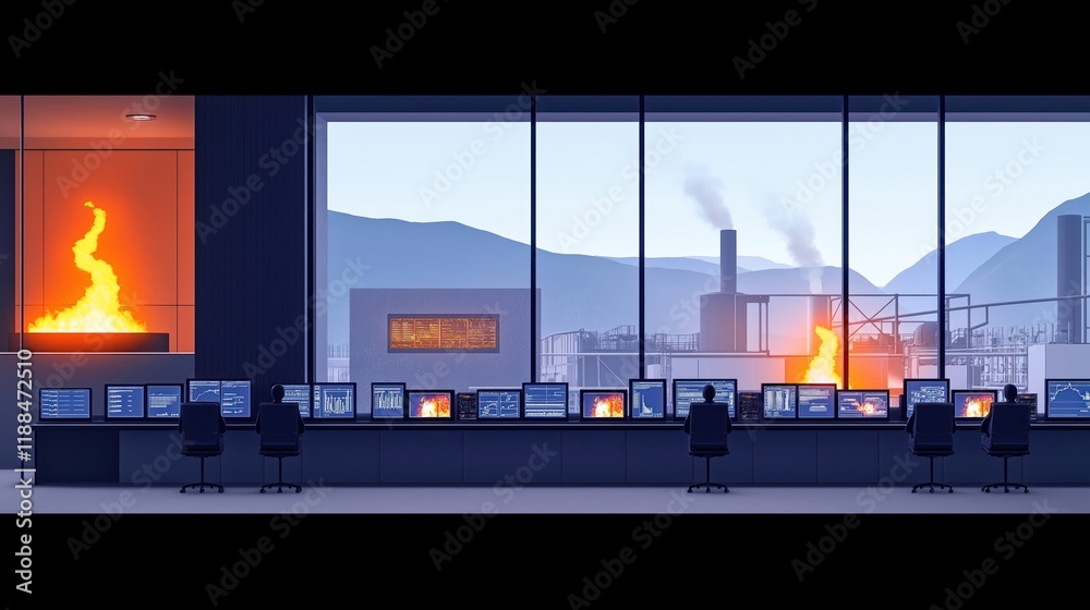 Modern Control Room Monitors Smelting Process Operators Supervise
