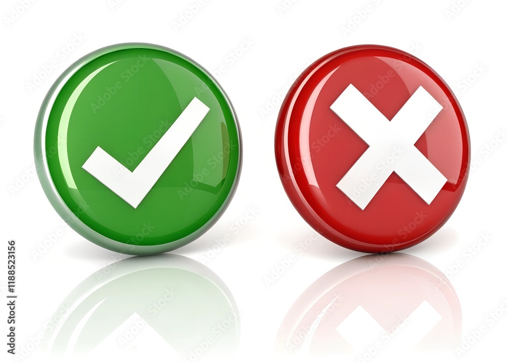 Check mark icon button set. Check box icon with right and wrong buttons and yes or no checkmark ...