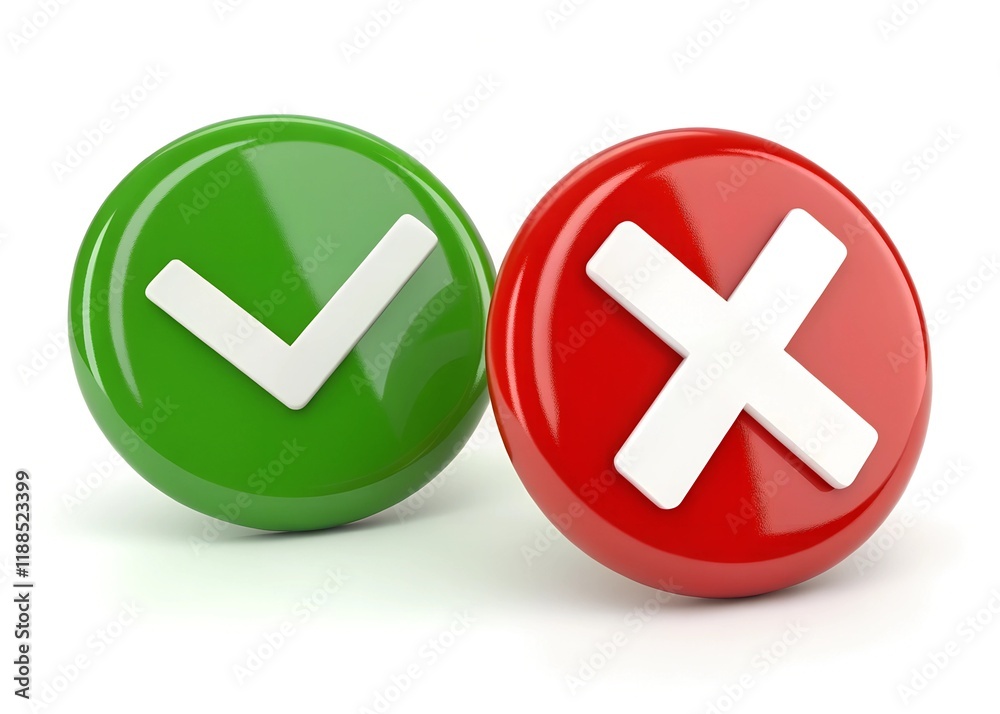 Check mark icon button set. Check box icon with right and wrong buttons and yes or no checkmark ...
