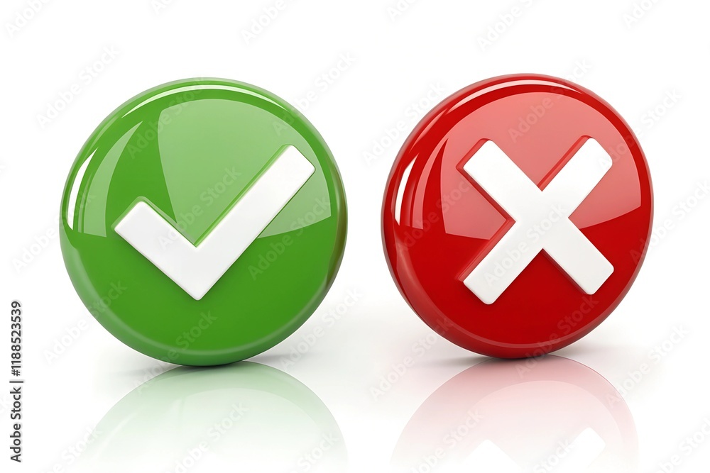 Check mark icon button set. Check box icon with right and wrong buttons and yes or no checkmark ...