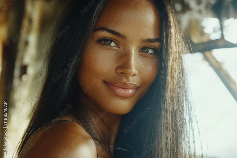 Long trim - straight hair. Lovely happy mixed-race girl - for ads ...