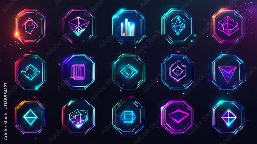Blockchain Icon Collection Featuring Block Validation In Blockchain Technology Abstract Hexagon