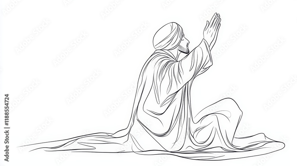 Muslim praying - single line drawing. Continuous line drawing of muslim ...