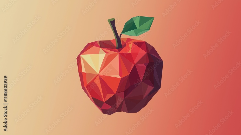 Geometric Red Apple: Low Poly Fruit Illustration Stock Illustration ...