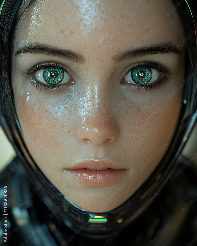Lifelike Humanoid Robot With Striking Green Eyes and Sleek Design ...