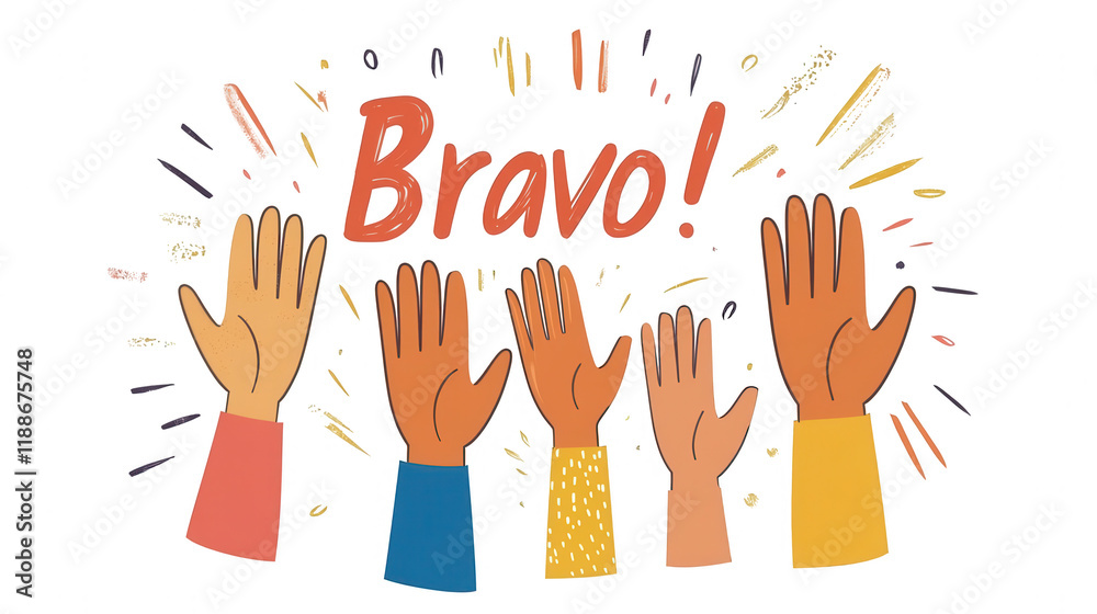 Flat vector of a group of hands clapping with a label saying "Bravo ...