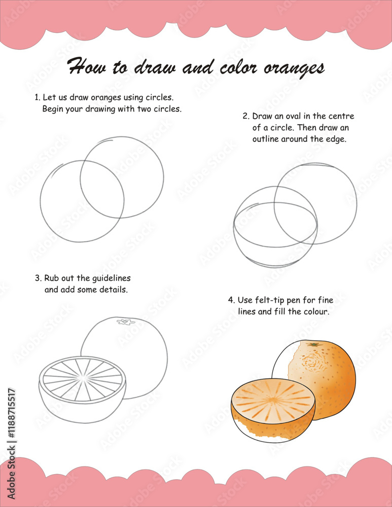 [BAE] å_How to draw and color an orange for children. Step by step ...