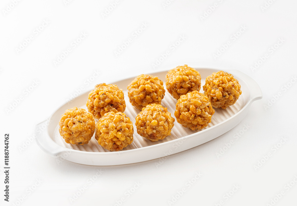 Ladagi Ladu, a traditional Indian sweet made from jaggery and boondi ...