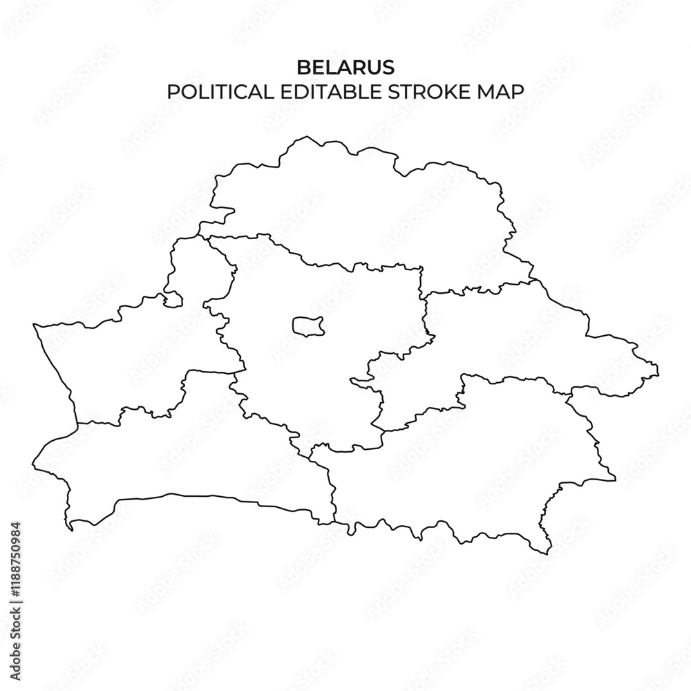 Political edit map of Belarus with highlighted regions and outlines ...