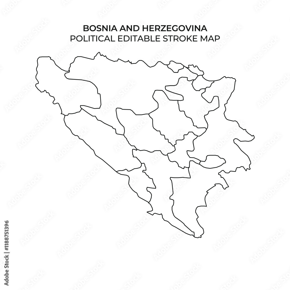 Political editable map of Bosnia and Herzegovina outline Stock Vector ...
