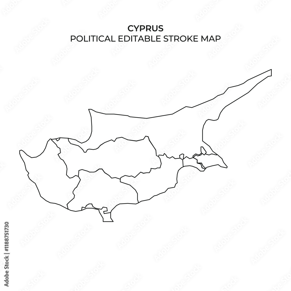 Editable political map of Cyprus showing regions and boundaries Stock ...