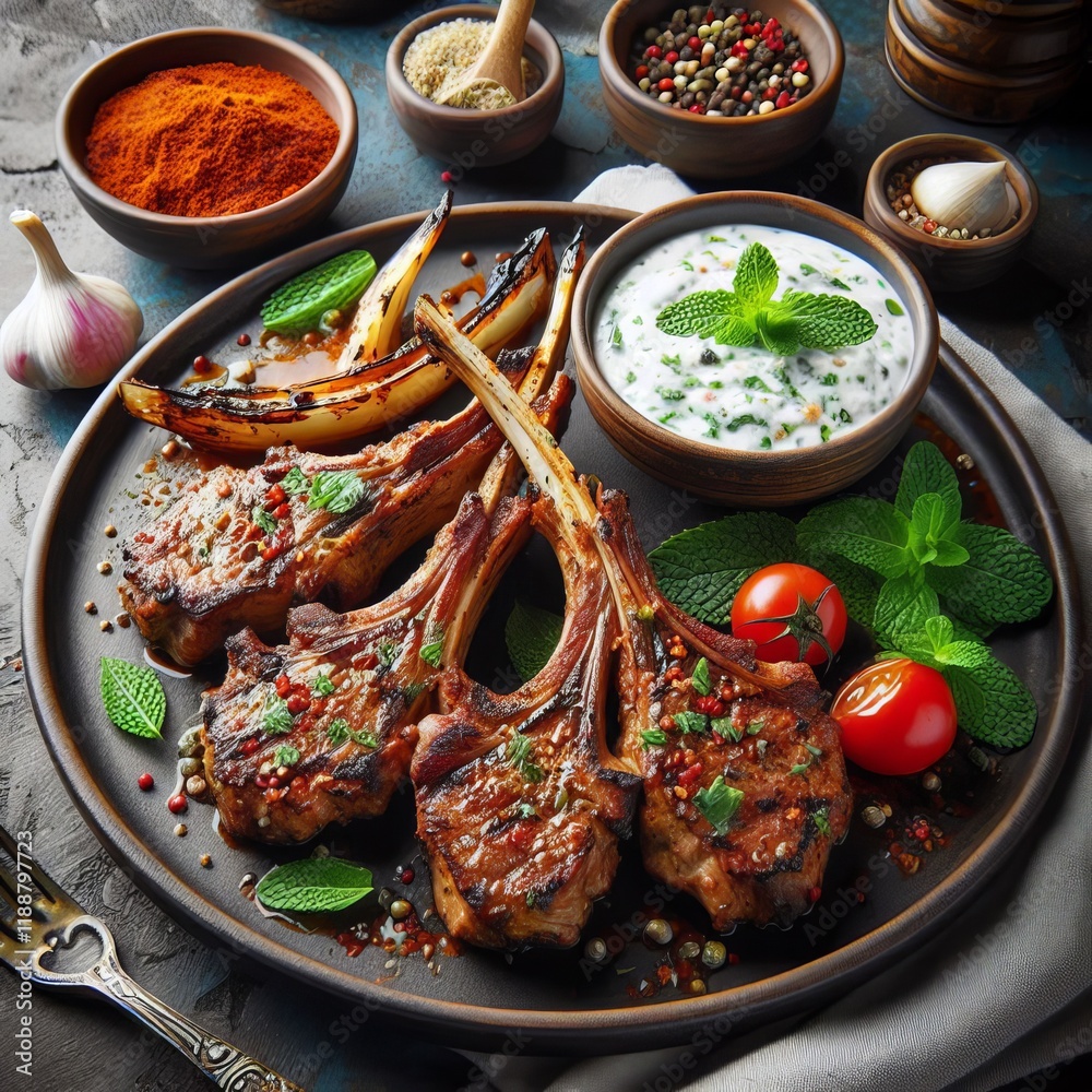 Spiced Lamb Chops Grilled lamb chops seasoned with a blend of sp Stock ...