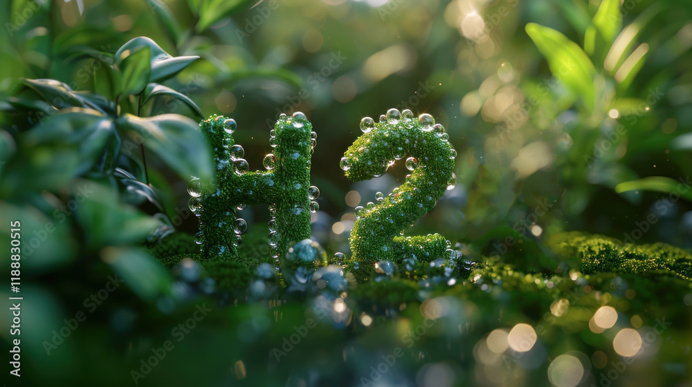 Words H2 hydrogen in bubbles on a forest background.H2 hydrogen ...