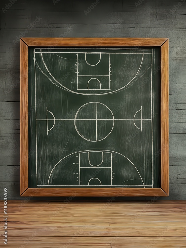 Chalkboard with basketball court and game strategy scheme. illustration ...