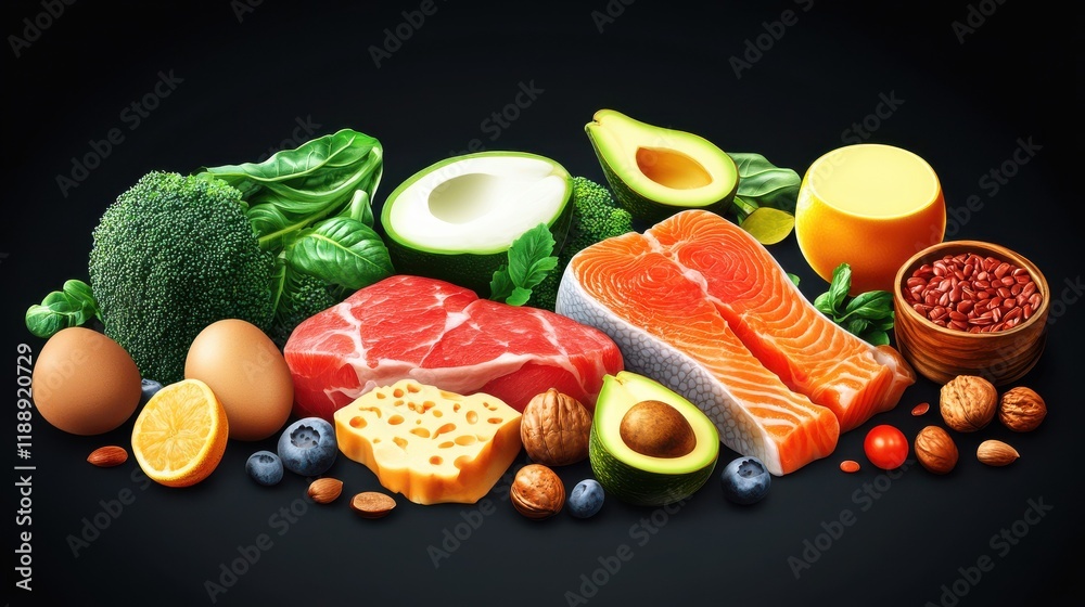 Keto food. Nutrition pyramid, low carb foods. Healthy ketogenic dieting ...