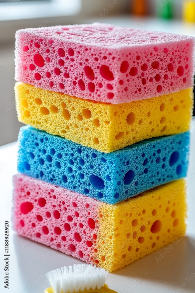Stacked Cleaning Sponges A Colorful Stack of Cleanliness, Ready to ...