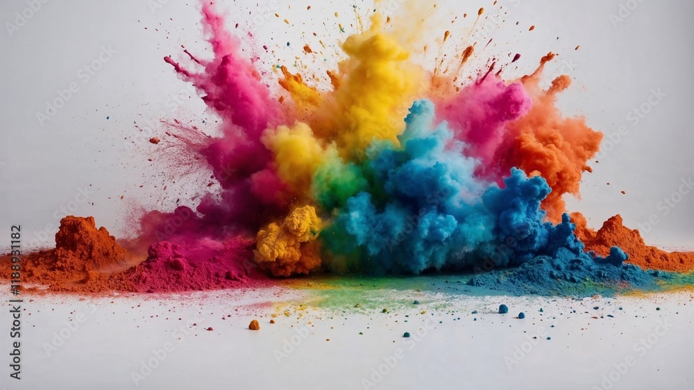Сolorful rainbow holi paint color powder explosion isolated white wide ...