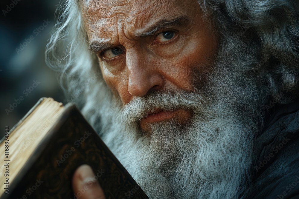 dramatic biblical scene of moses holding ten commandments tablets on ...