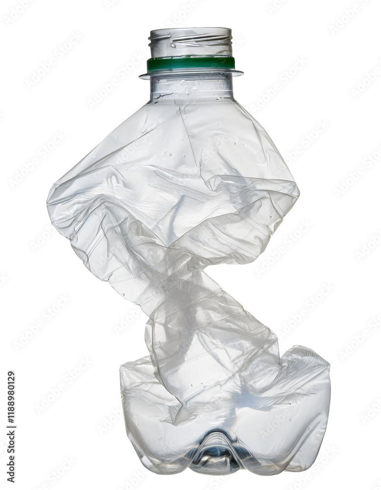 distorted and crumpled plastic bottle on isolated background, clear ...