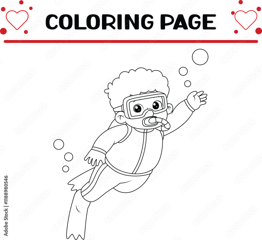 young diver swims water coloring page for kids Stock Vector | Adobe Stock