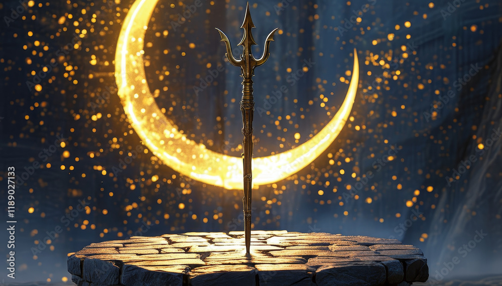 Great Night of Lord Shiva Background, Trishul and crescent moon, Trishul, trident, a glowing ...