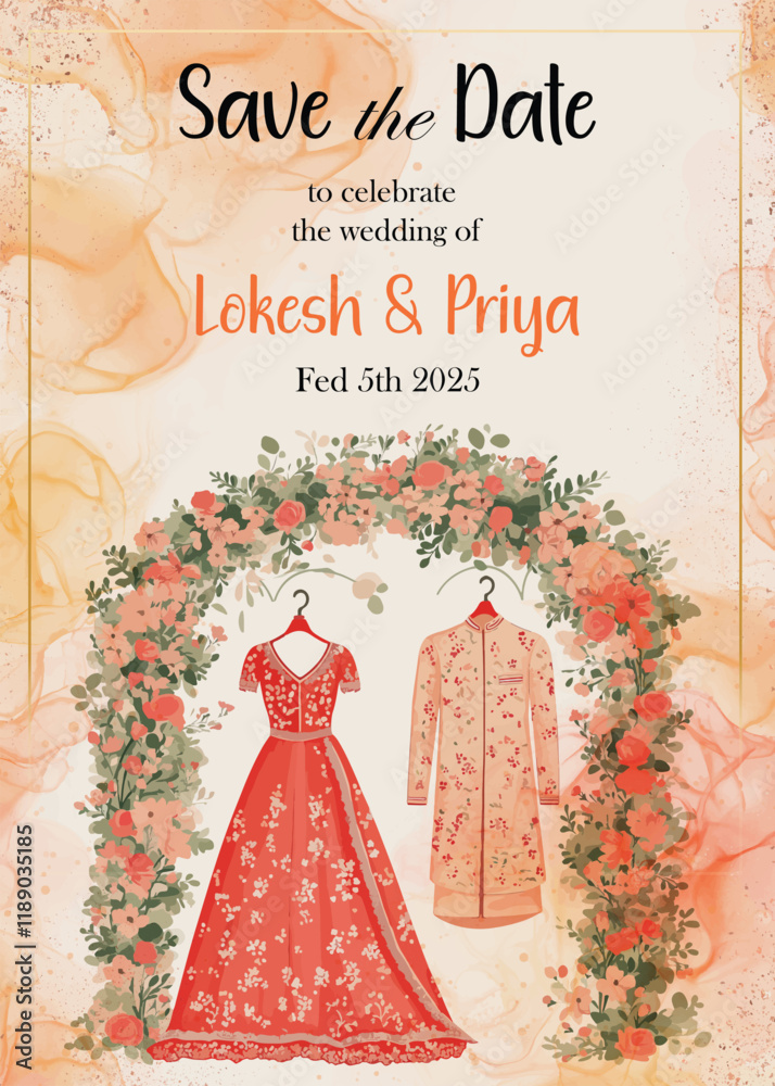 Modern Wedding Invitation Card Design with bride and groom Stock Vector ...