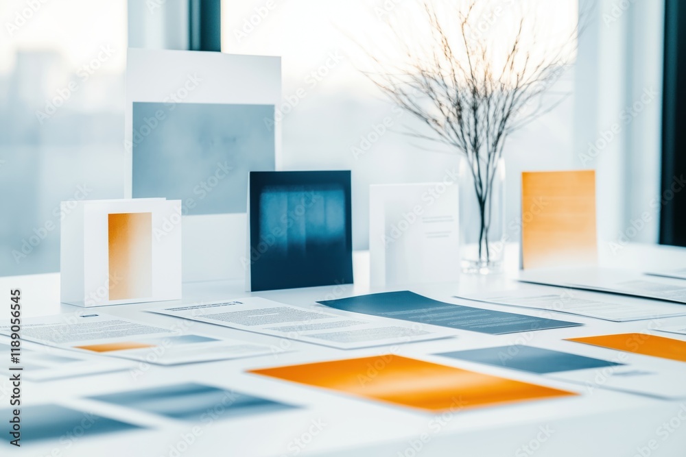 Printed product catalogs, marketing materials displayed on conference ...