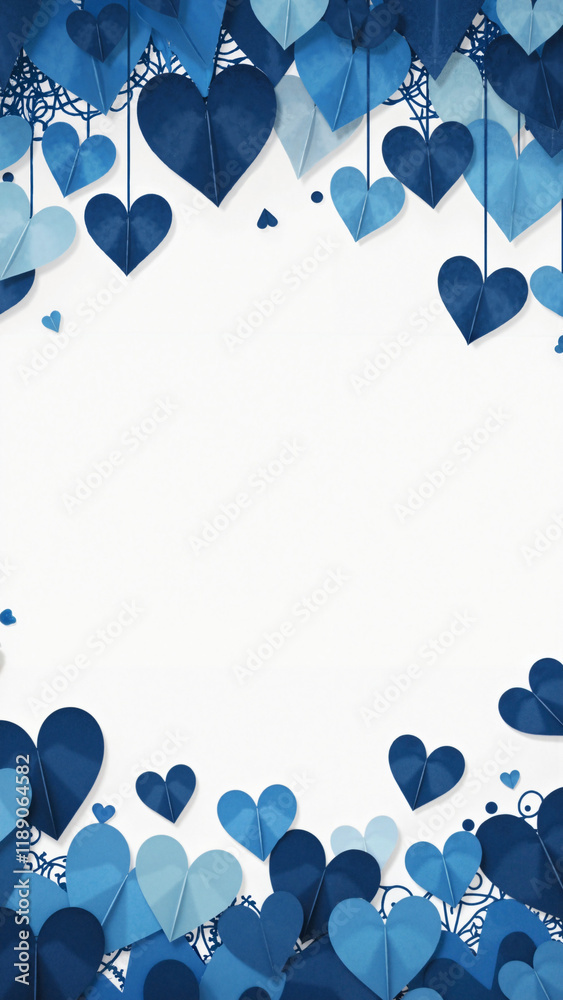 Enchanting Blue Paper Hearts Border: Romantic Love Background for ...