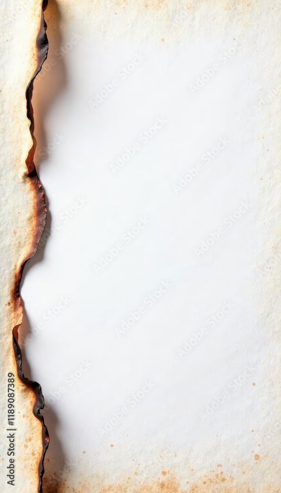 Crisp white background showcases charred paper edges, varying degrees ...