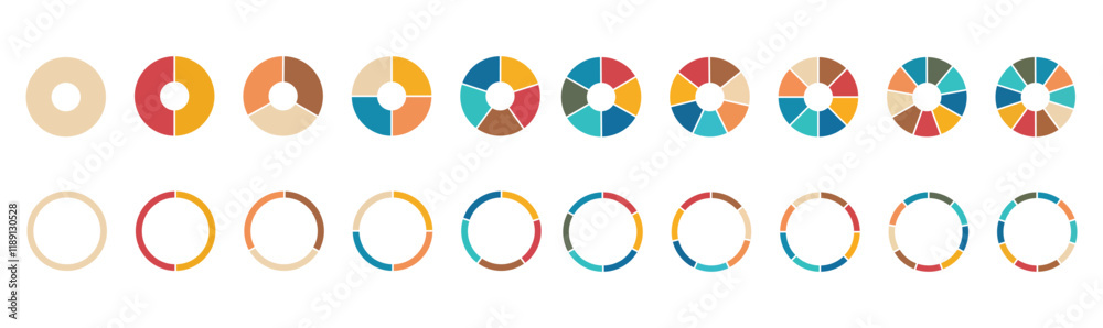Pie chart set, Circle icons for infographic. Colorful diagram ...