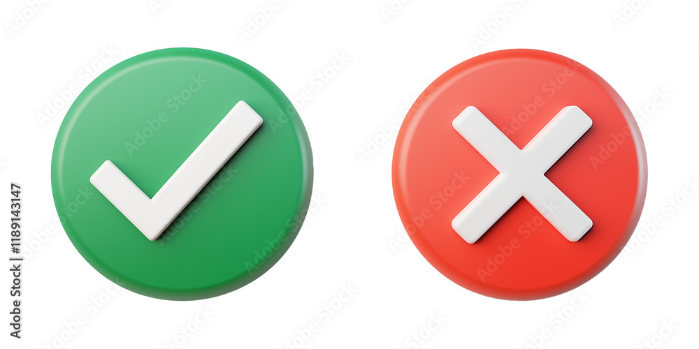 Green Tick and Red X Icon – Circular Symbols on White Background Stock ...