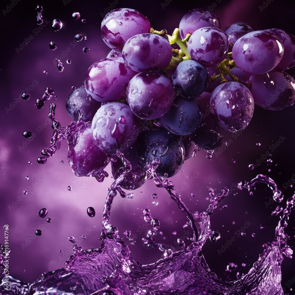 Splashing Deep Purple Grape Juice with Grapes in an Artistic Close-Up ...