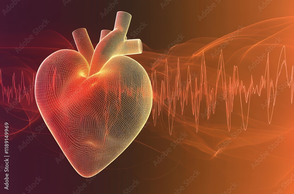 Human Heart Anatomy 3D Wireframe Model with EKG Waveform Stock ...