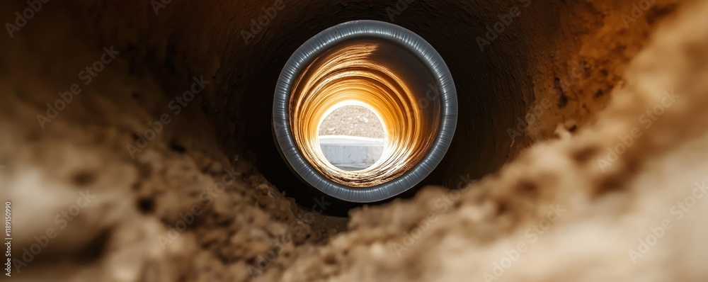Underground pipe liner curing process. Detailed cross-section view ...