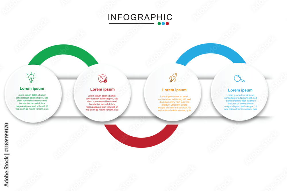 Business infographic template. 4 Step timeline journey. Process diagram ...