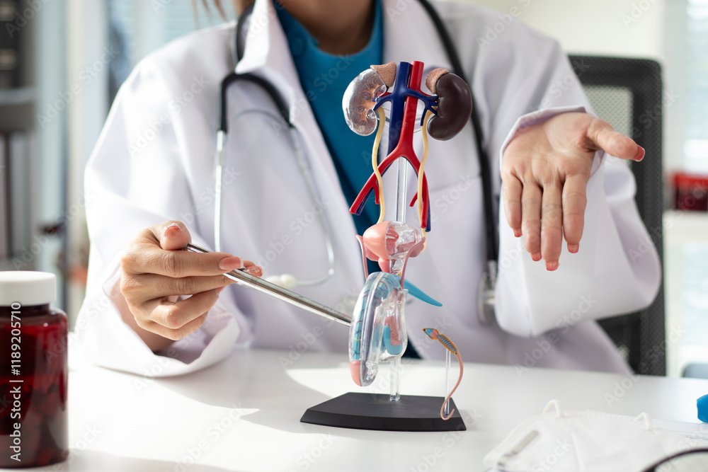 Asian female doctor suspected of having prostate cancer using a model ...
