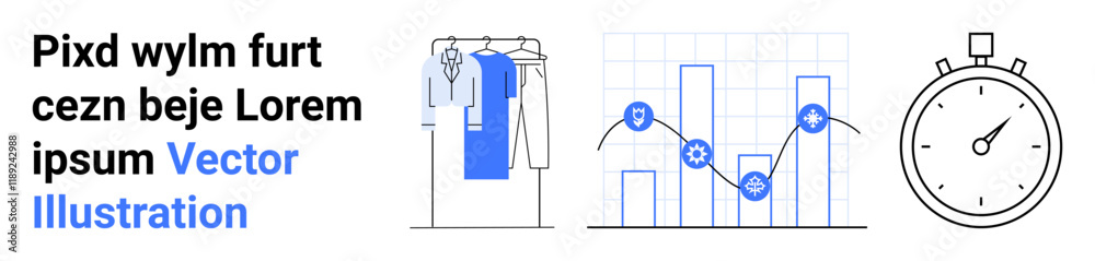 Data trends analysis with bar and line graph, clothing rack with ...