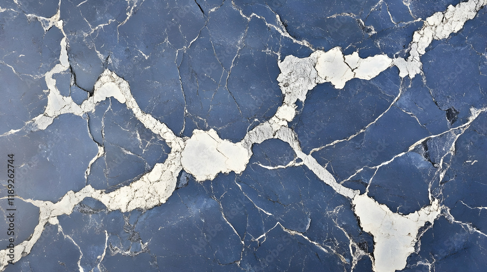 Midnight blue marble with soft white and silver veining, cracked ...