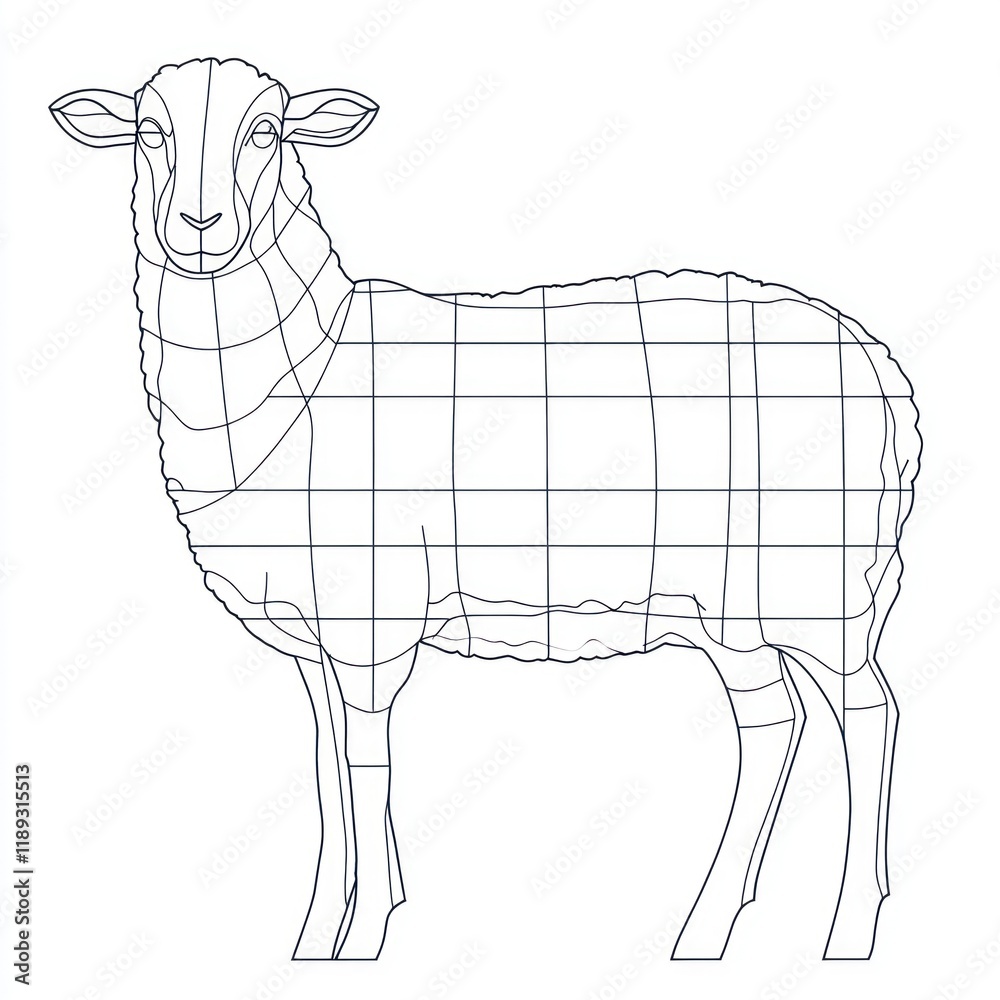 Wireframe Sheep Diagram, Farming, Agriculture, Grid, Blueprint ...