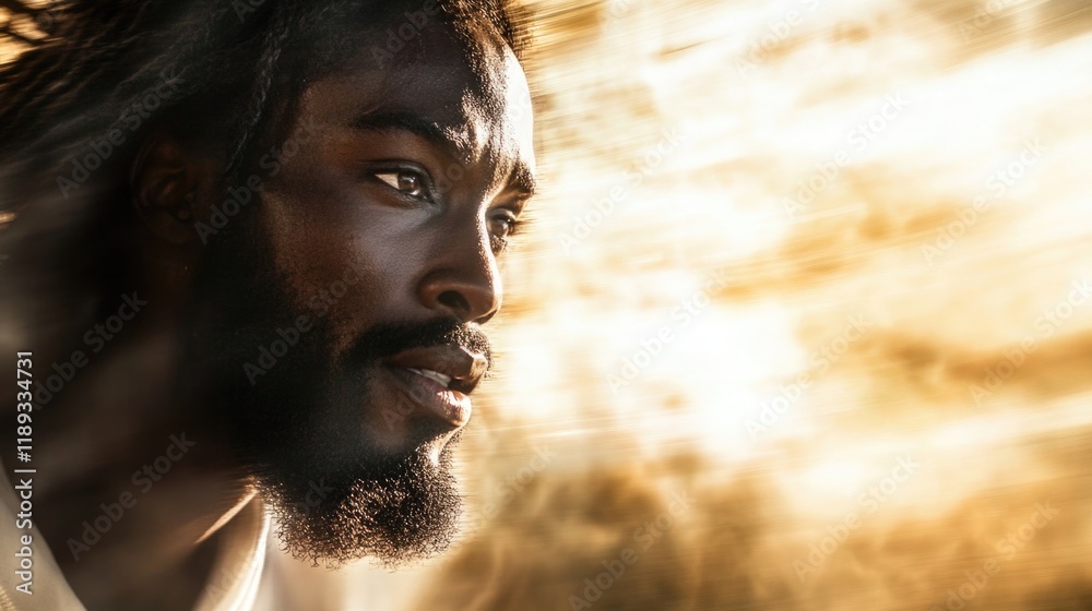 Black Jesus with a solemn expression, emphasizing themes of suffering ...