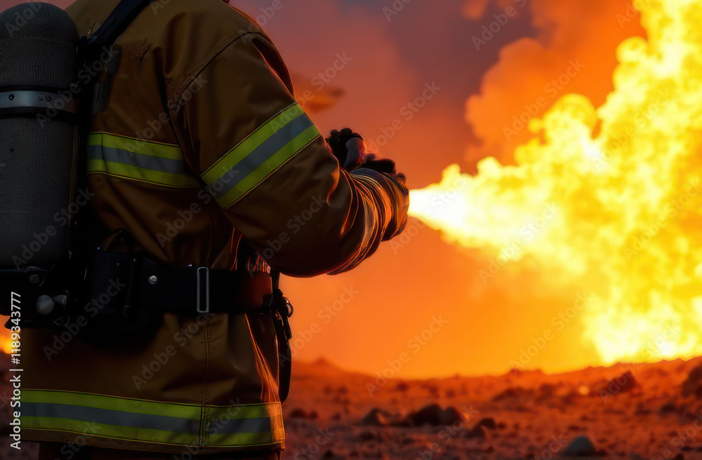 fireman wearing fire fighter suit for safety under danger situation to ...