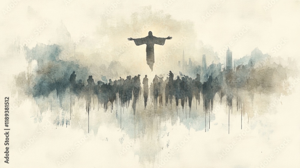 Jesus rising above his disciples in a peaceful, high-resolution ...